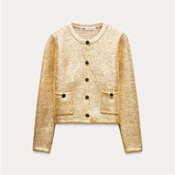 Zara | Sweaters | Zara Metallic Gold Cardigan | Poshmark